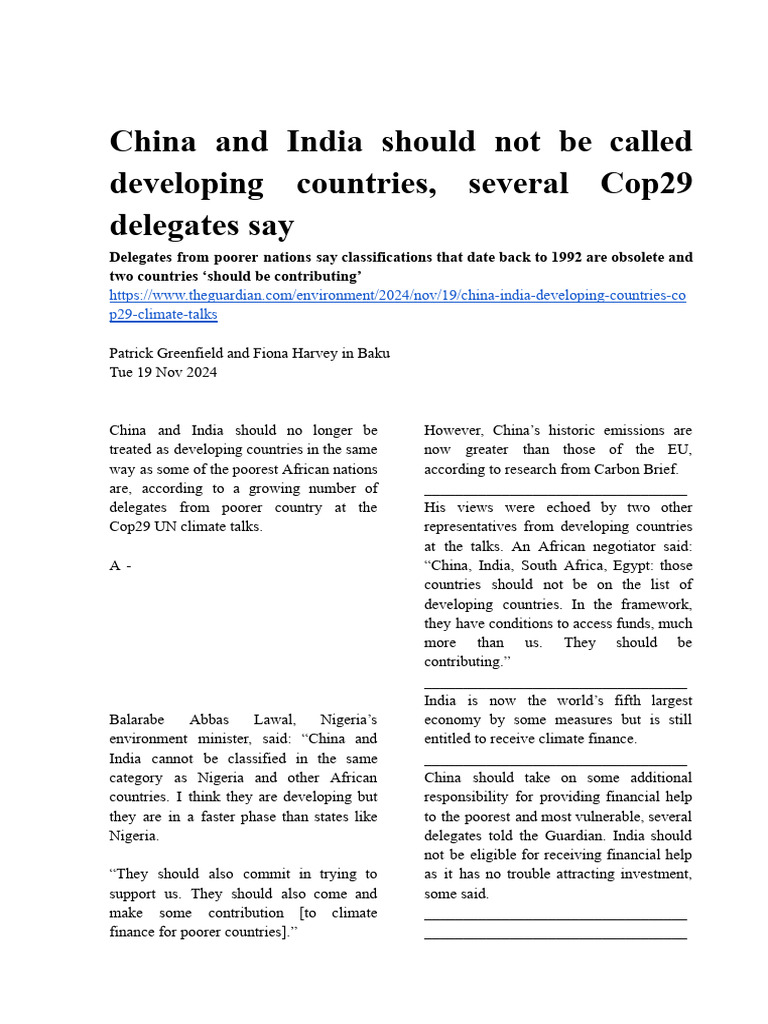 China and India Should Not Be Called Developing Countries, Several ...