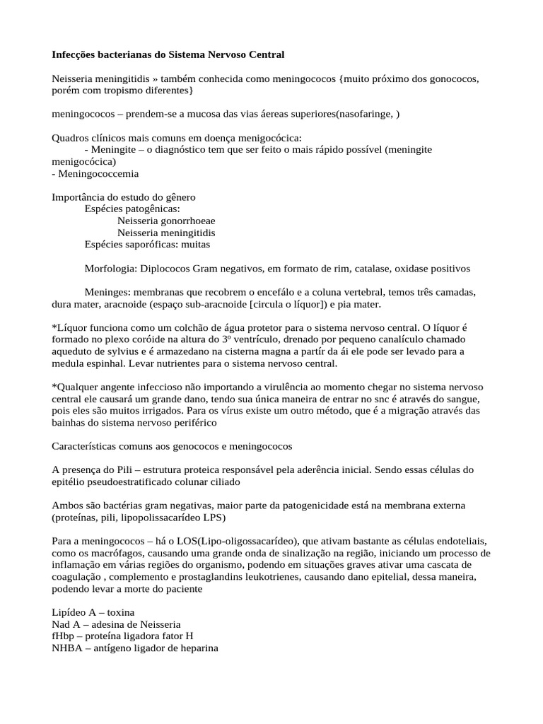 Fib - SNC - 2022 | PDF | Meningite | Líquido cefalorraquidiano