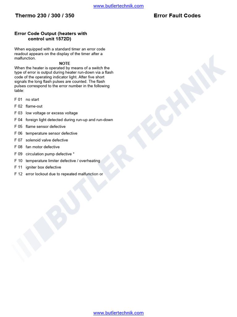 Webasto Valeo Spheros Thermo 230 300 350 Error f0 Code Output | PDF