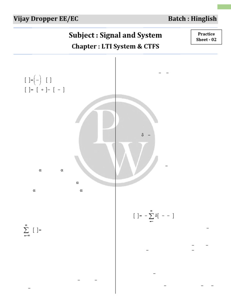 6426cb56a47f760018386b4c ## LTI System & CTFS Practice Sheet | PDF | Applied Mathematics ...