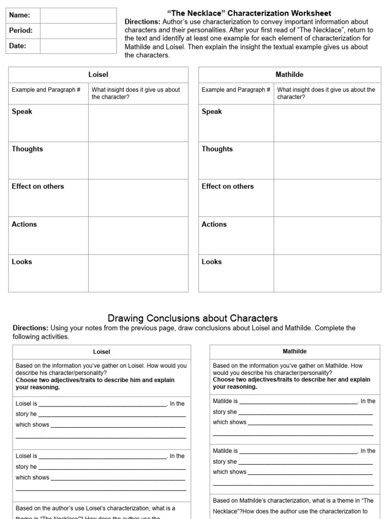 The Necklace Characterization Worksheet | PDF