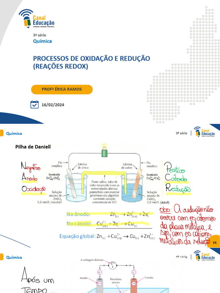 Em 3 Manhã Quimica 16-02-24 Processos de Oxidação e Redução Reações ...