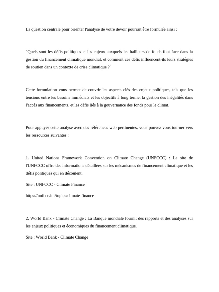 Défis des bailleurs de fonds en climat | PDF | Développement durable ...