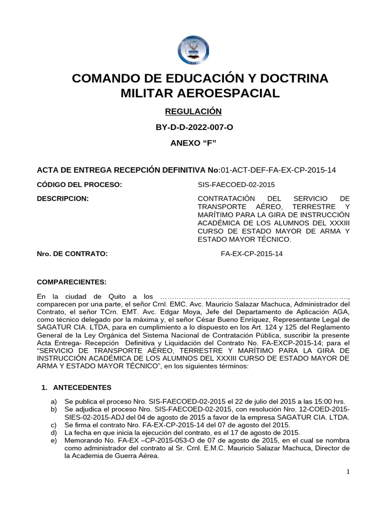 Anexo F Act Entrega Recepcion | PDF | Pasajero | Transporte
