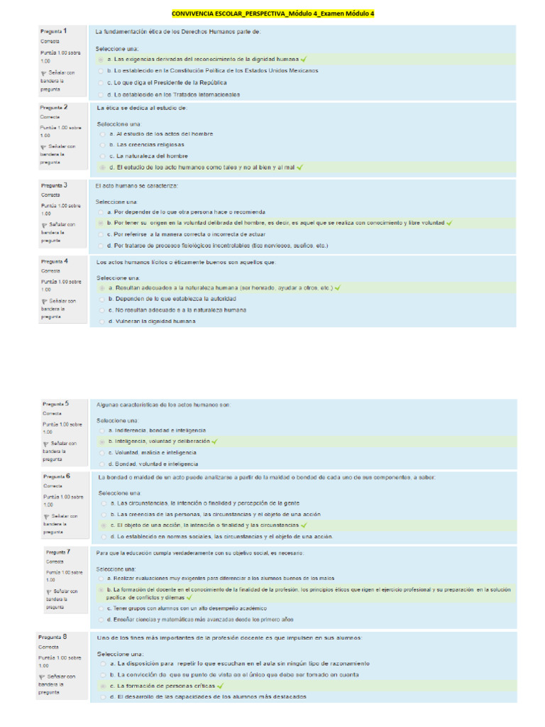 Convivencia Escolar Perspectiva Modulo 4 Examen Modulo 4 | PDF