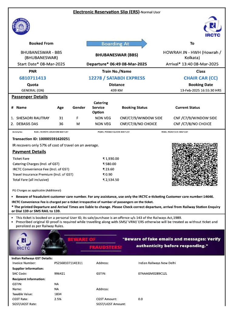BBS To HWH 8th March 2025 | PDF