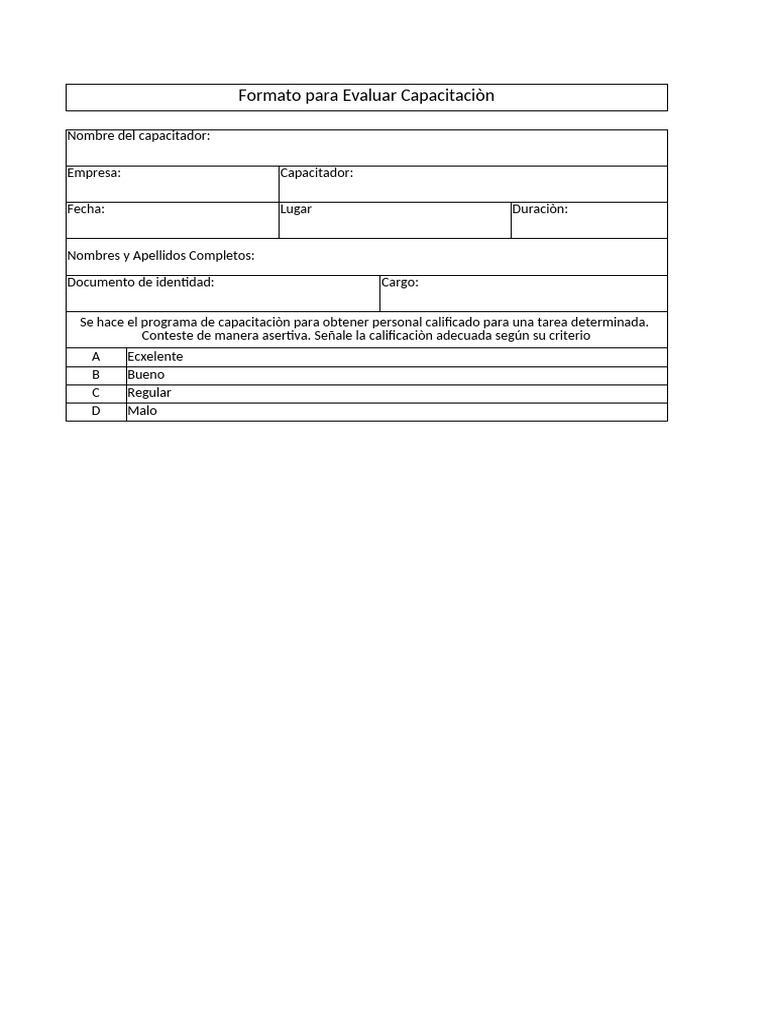 Formatos Evaluacion de Capacitacion | PDF