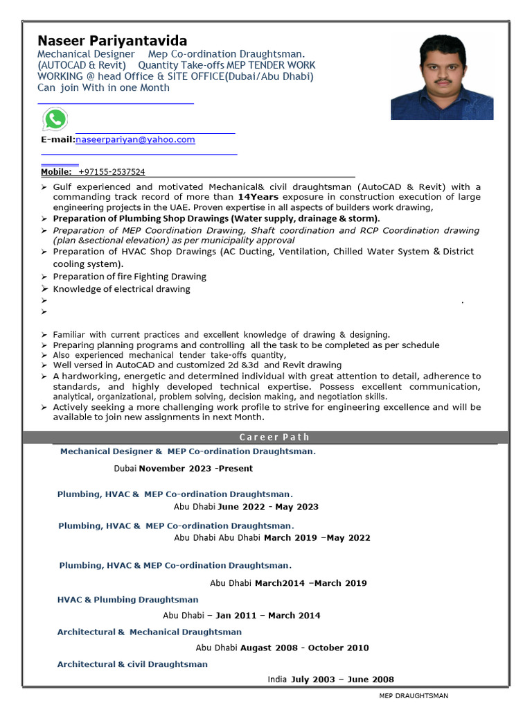 MEP Draughtsman with Gulf Experience | PDF | United Arab Emirates ...