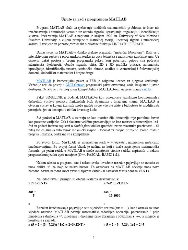 Upute Za Rad S Programom MATLAB | PDF