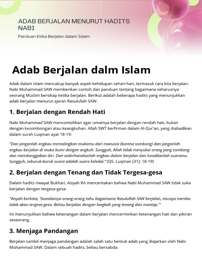 Adab Berjalan dalam Islam Menurut Hadits | PDF