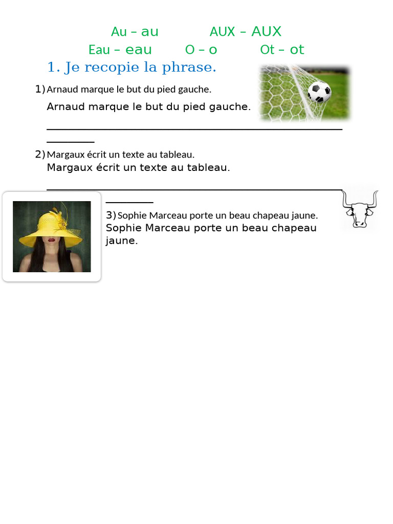 Exercices sur le son O, AU, EAU | PDF