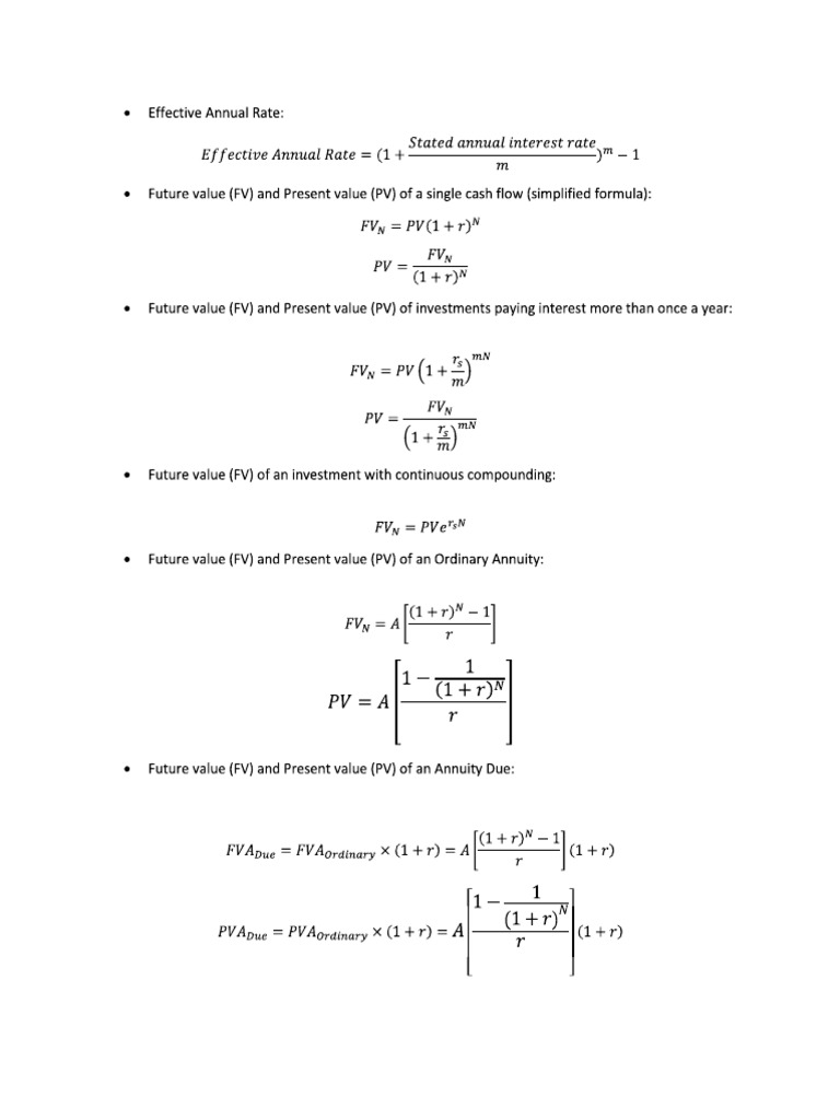 Time Value of Money Formula Sheet | PDF