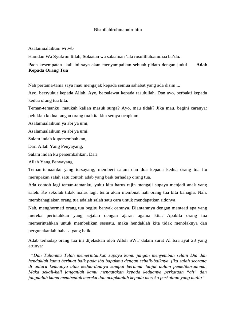 Kultum ADAB KEPADA ORANGTUA | PDF