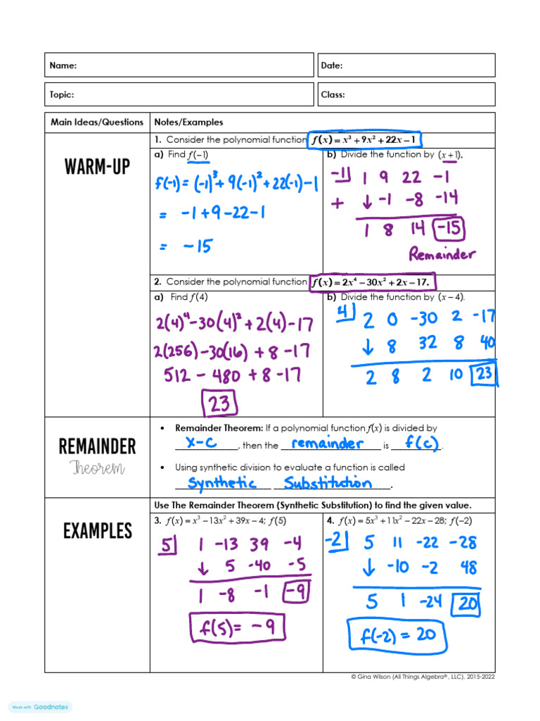 Remainder Theorem Notes | PDF | Polynomial | Algorithms