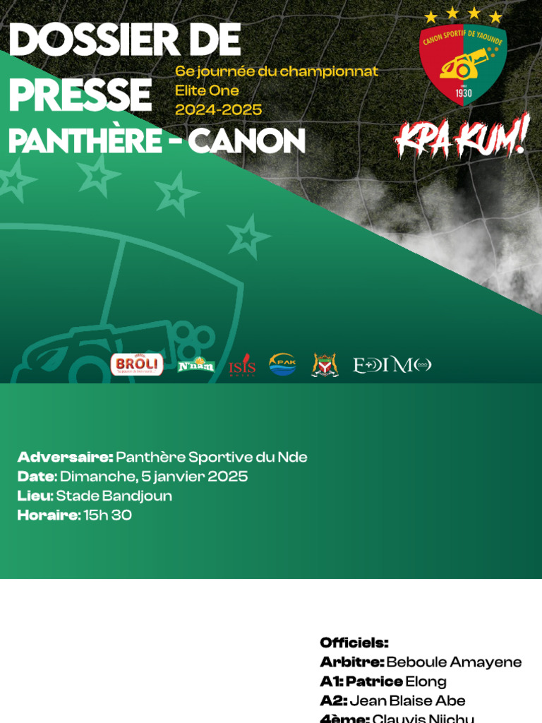 Match Canon vs Panthère: Présentation Elite One | PDF | Des sports ...