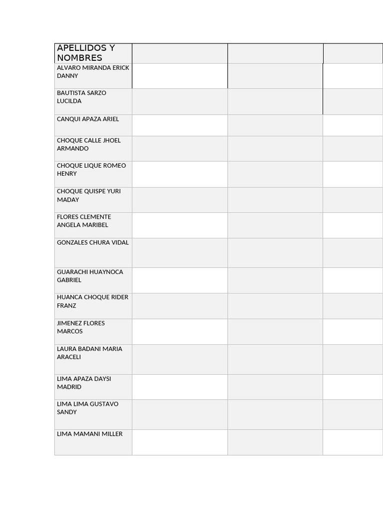 Listado de Apellidos y Nombres | PDF