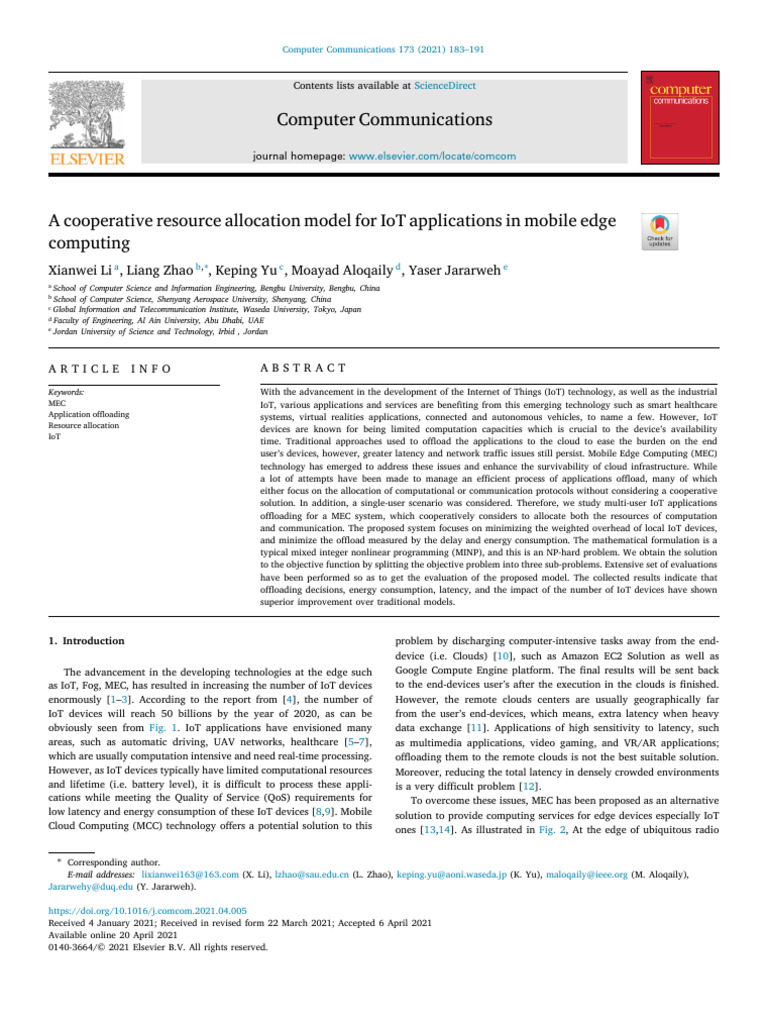 1 A Cooperative Resource Allocation Model For Iot Applications In