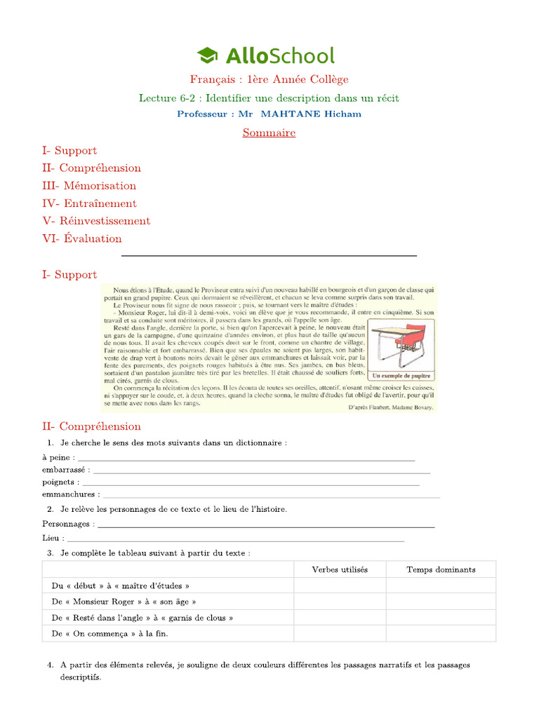 Lecture 6 2 Identifier Une Description Dans Un Recit 2 | PDF