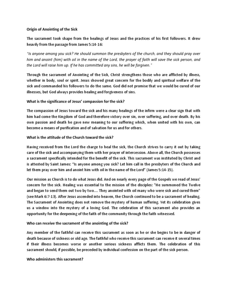 Origin of Anointing of The Sick | PDF | Eucharist | Anointing