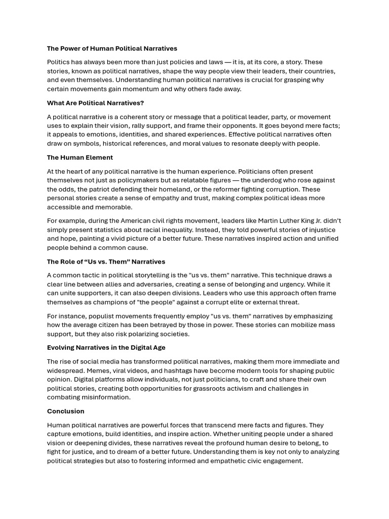 The Power of Human Political Narratives | PDF | Narrative | Storytelling