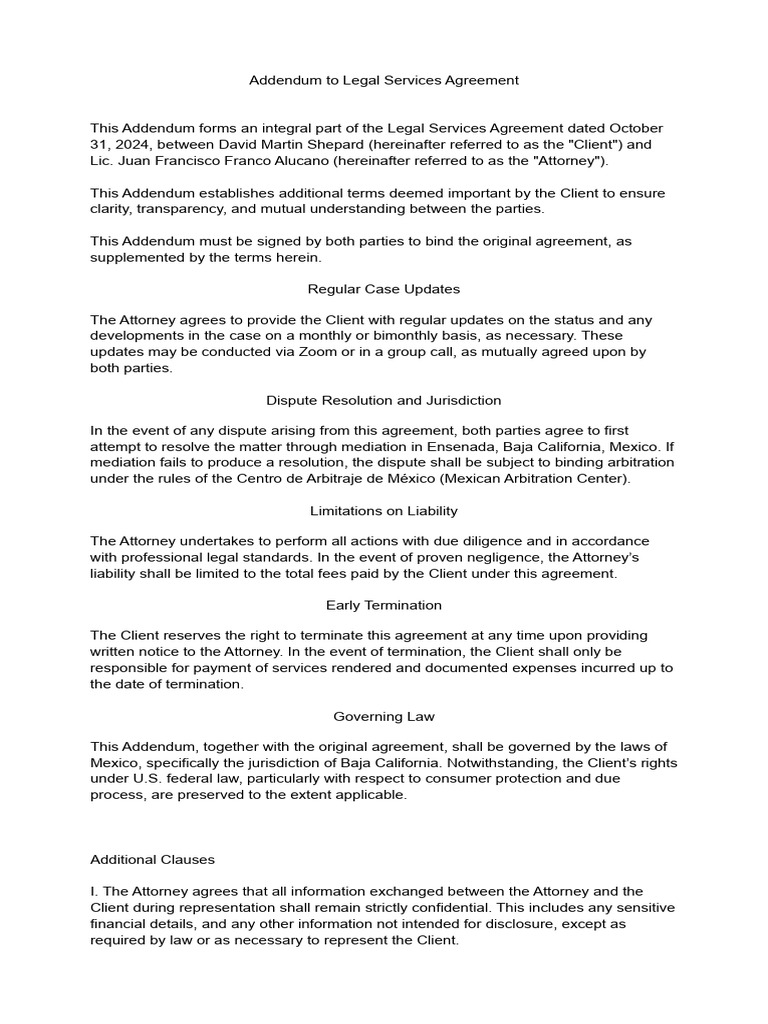 Addendum To Legal Services Agreement | PDF | Gobierno | Justicia