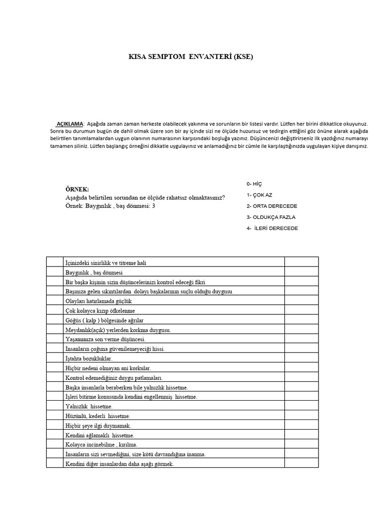 Kisa Semptom Envanteri̇ | PDF