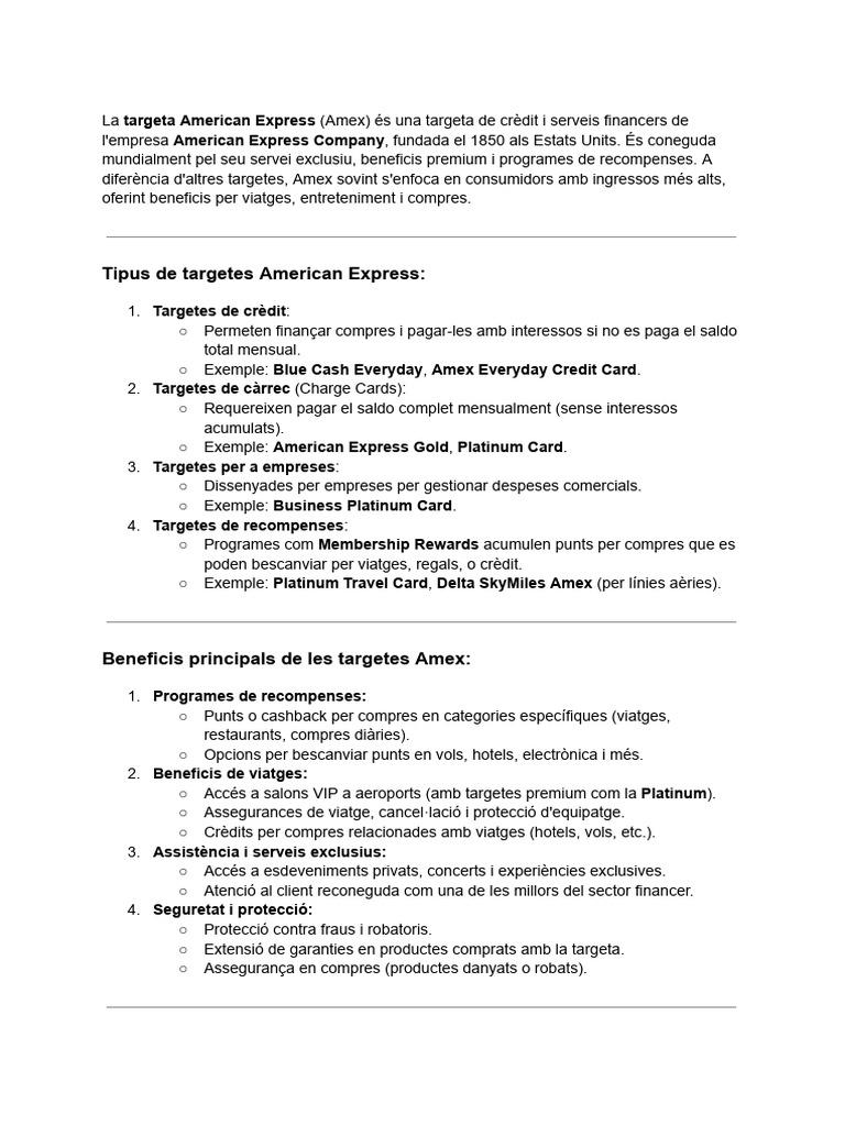 Targeta de Crèdit American Express | PDF