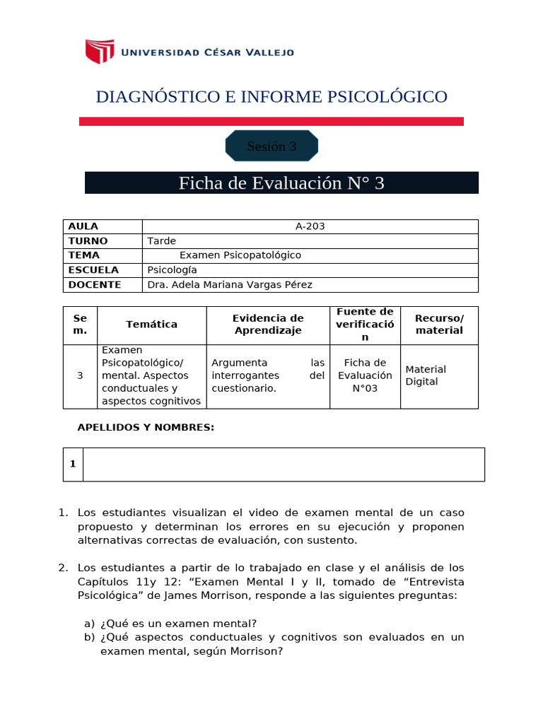 Ficha de Evaluación - Diag-Info - Sesión 3 | PDF