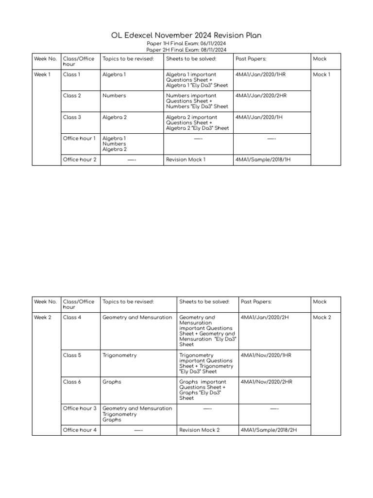 OL Edexcel November 2024 Revision Plan | PDF | Mathematics | Geometry