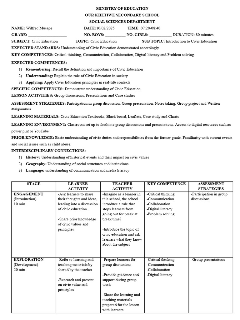 Our Khetiwe 2023 CBC Lesson Plan | PDF | Learning | Educational Assessment