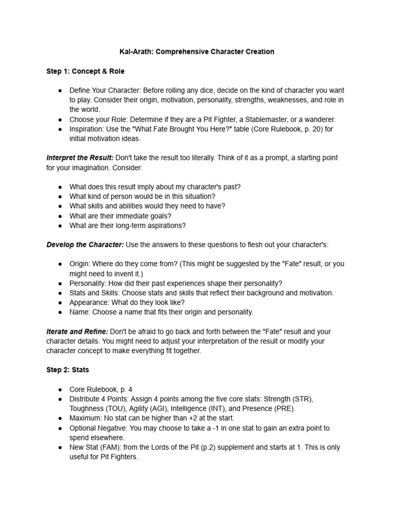 Kal-Arath - Comprehensive Character Creation | PDF | Tabletop Games ...