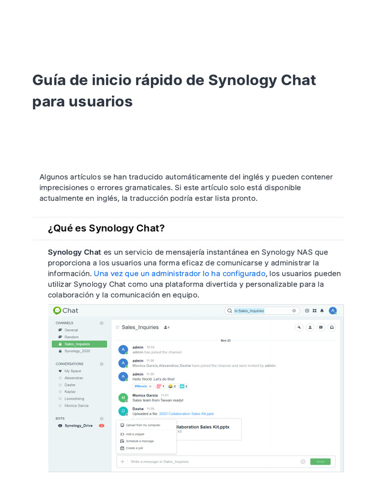 Guía rápida de Synology Chat | PDF | Chat en linea | Contraseña