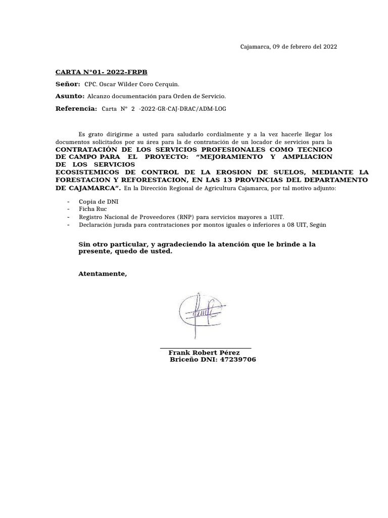 CERT REF-FRANK ROPER PEREZ BRICEÑO Certidficado Trabajo | PDF | Agronomía