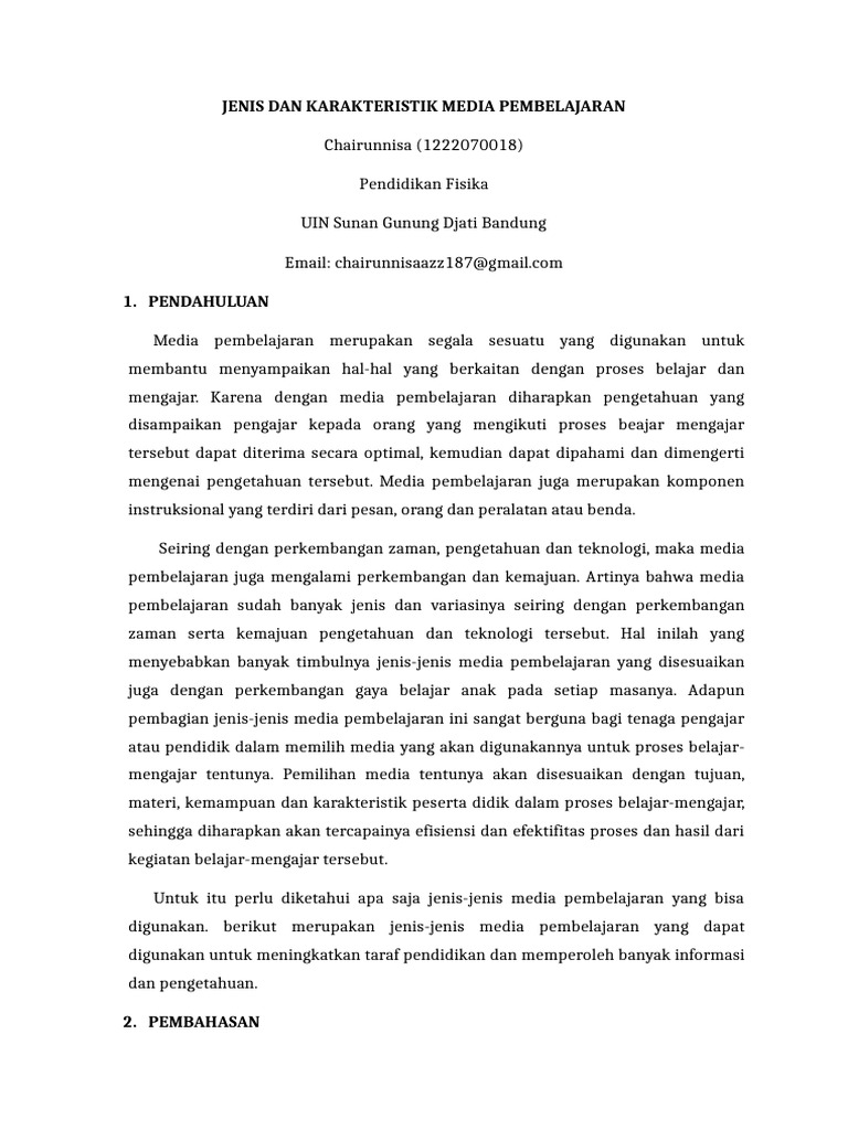 RESUME JENIS DAN KARAKTERISTIK MEDIA PEMBELAJARAN | PDF