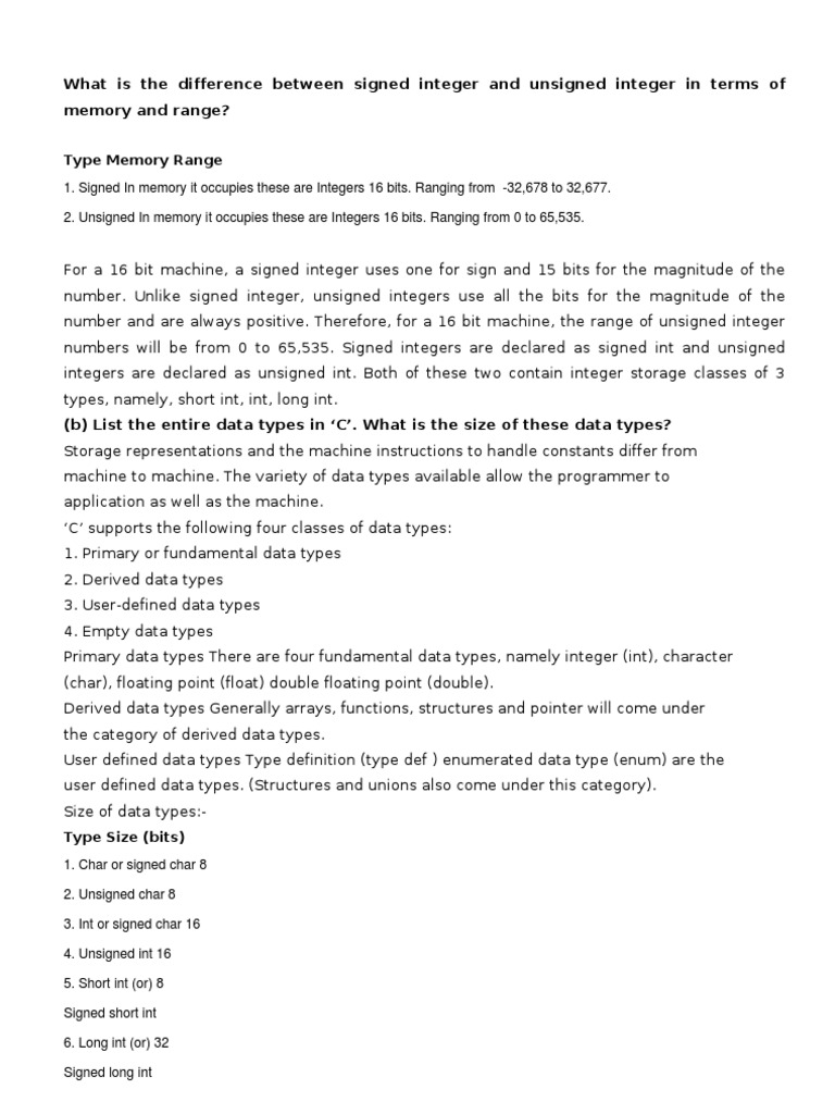 What Is The Difference Between Signed Integer and Unsigned Integer in Terms of Memory and Range ...