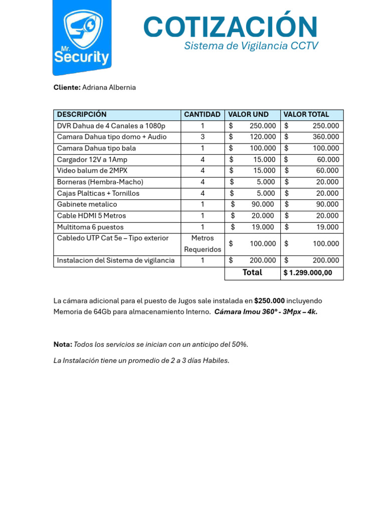 Cotizacion Adriana Albernia | PDF