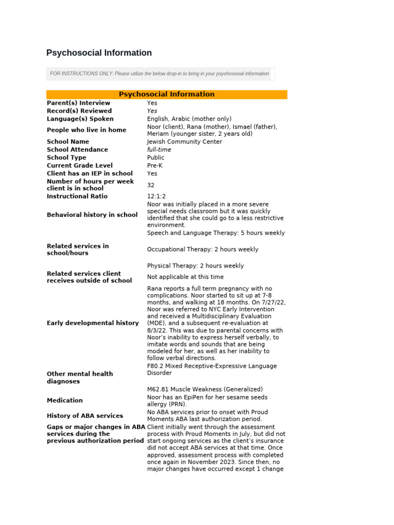 Psychosocial Information | PDF | Disability | Behavioural Sciences