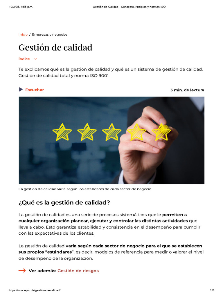 Gestión de Calidad - Concepto, rincipios y normas ISO | PDF | Sistema de manejo de calidad ...