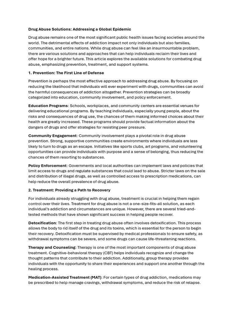 Drug Abuse Solutions | PDF | Opioid Use Disorder | Addiction