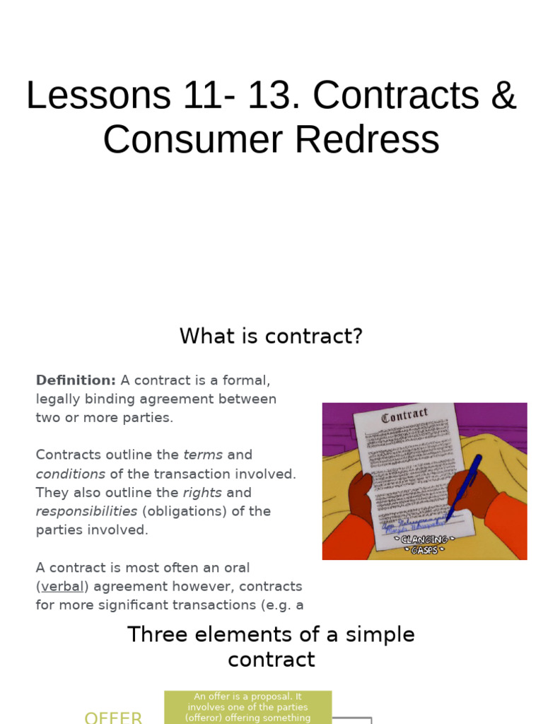 Lessons 11-13. Contracts & Consumer Redress | PDF | Offer And ...