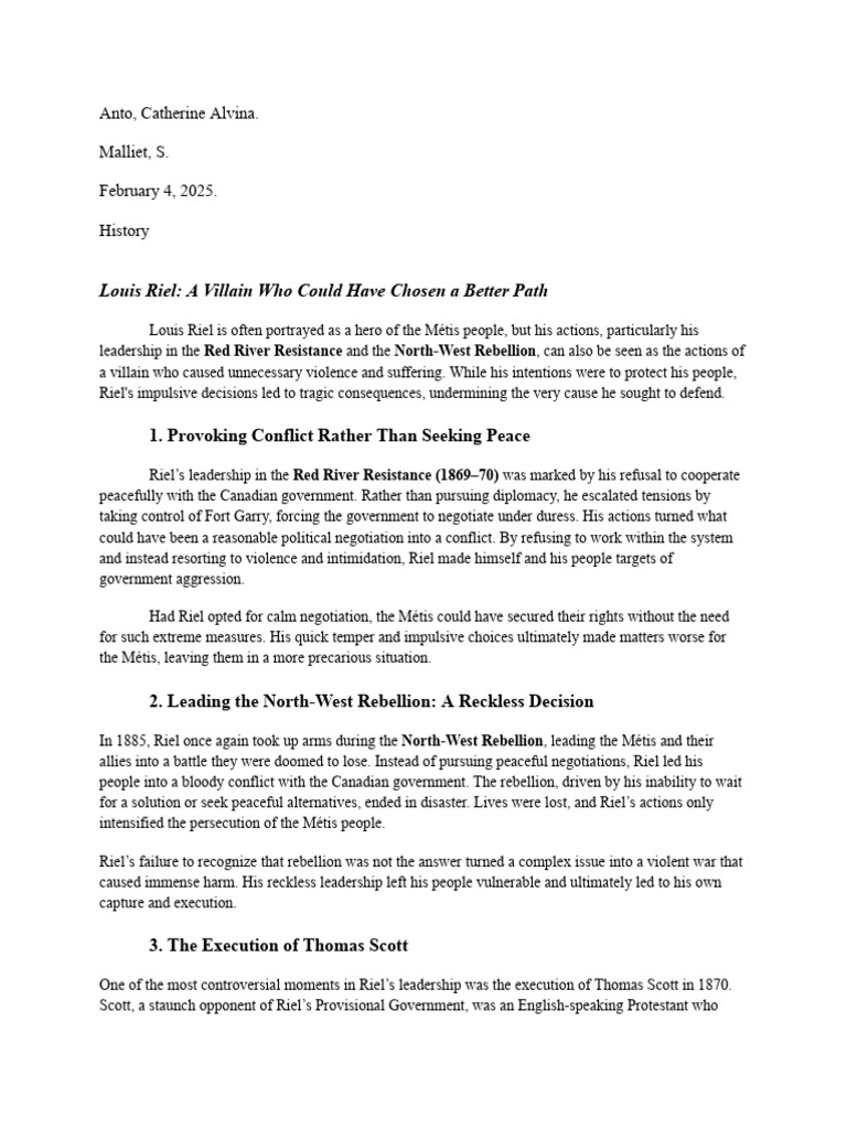 Catherine Anto - Louis Riel Paper or Red River Resistance Graphic Novel ...