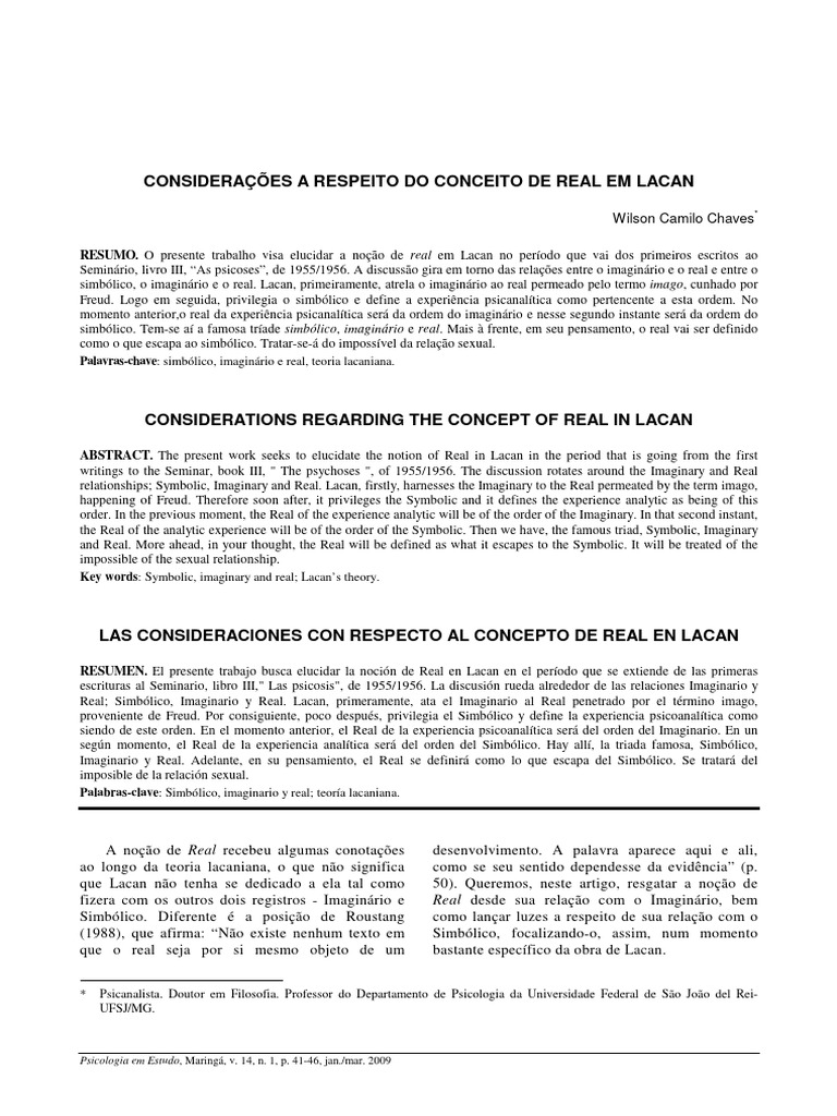 Considerações A Respeito Do Conceito de Real em Lacan | PDF | Jacques ...