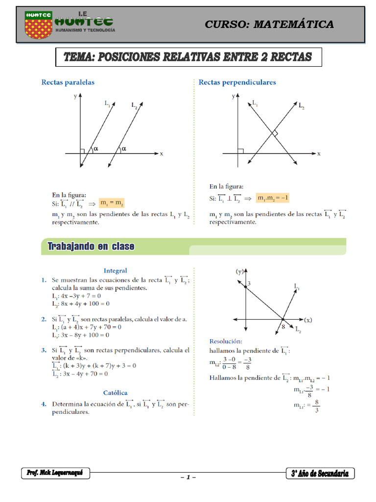 3 Sec Posiciones Relativas Entre 2 Rectas - Ficha 3 | PDF