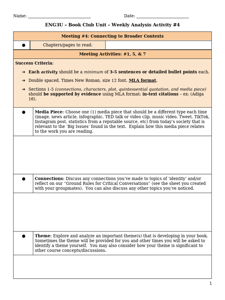 ENG3U - Week #4 Analysis Activity | PDF