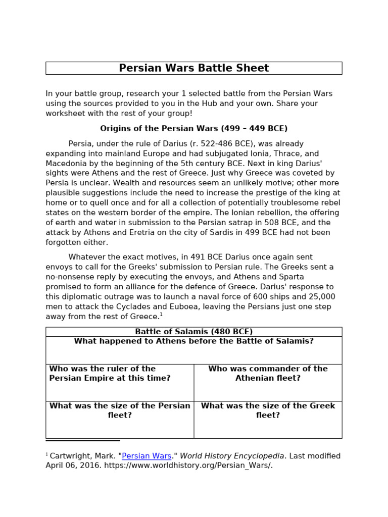 The Battle of Salamis Worksheet | PDF