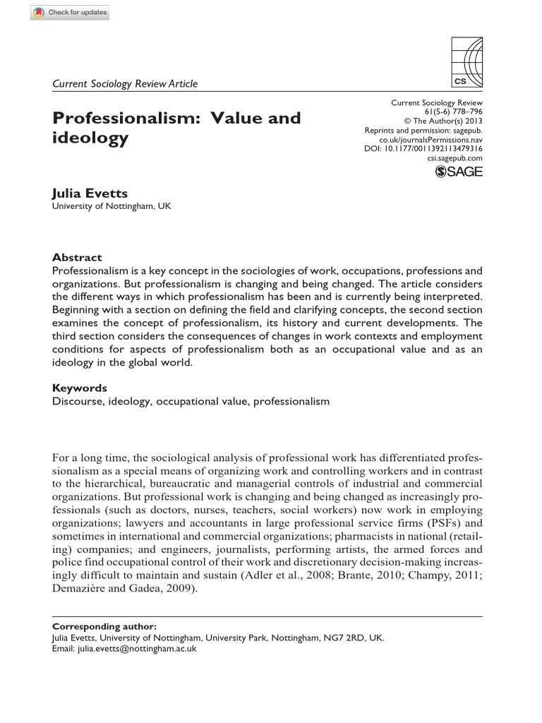 Evolving Professionalism in Modern Work | PDF | Profession | Sociology