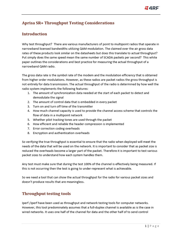 Aprisa SR+ Throughput Testing Guide | PDF | Transmission Control ...