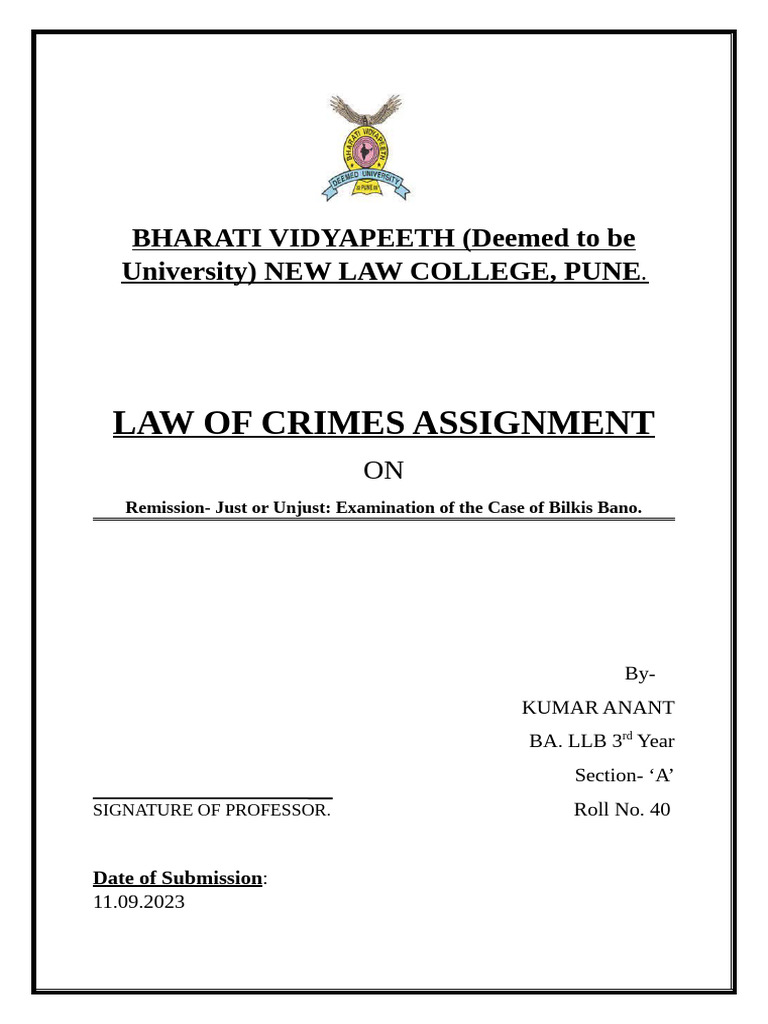 Law of Crimes Assignment | PDF | Pardon | Misconduct