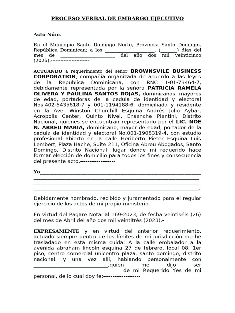 Proceso Verbal de Embargo Ejecutivo 2025 | PDF
