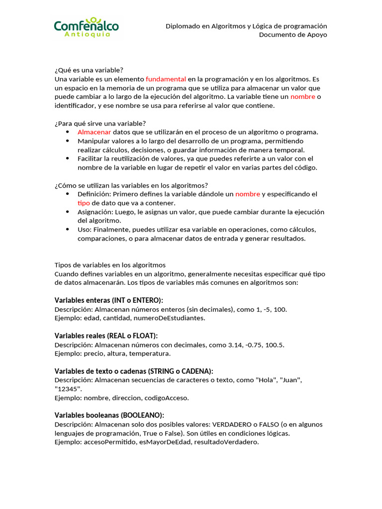 Variables en Programación: Guía Completa | PDF | Variable (informática ...